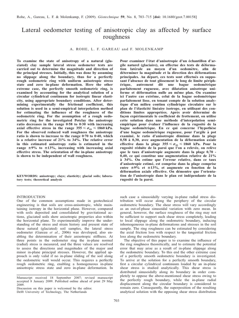 X Lateral Oedometer Testing of Anisotropic Clay As Affected by Surface ...