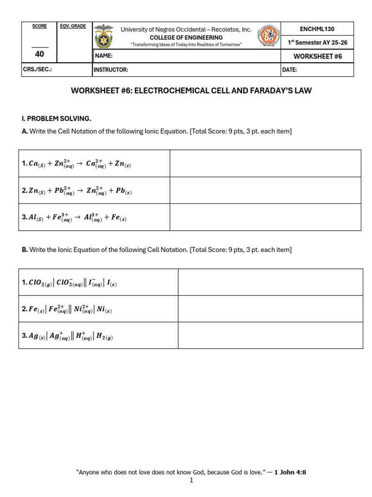 ENCHML130 - WORKSHEET 6 - Electrochemical Cell and Faraday's Law-2 ...