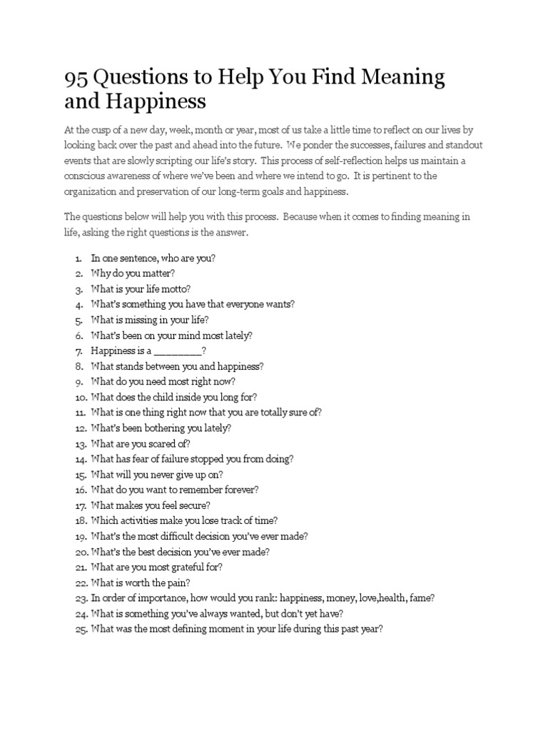 Deep Questions for Self-Reflection | PDF