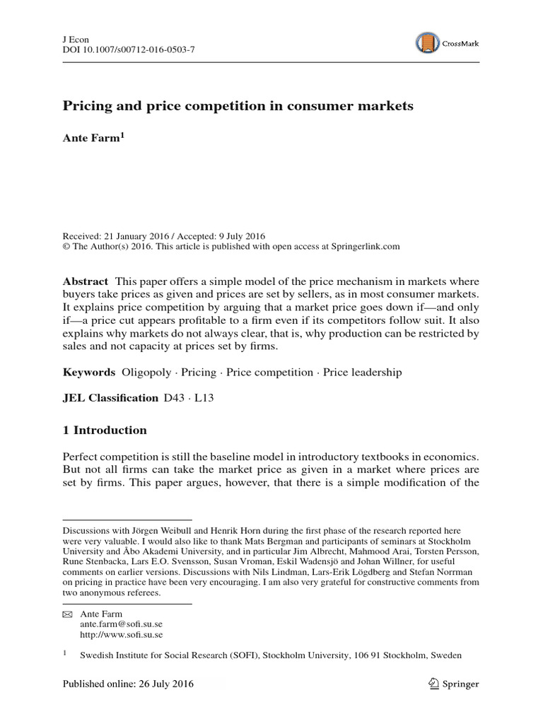 Price Competition in Consumer Markets | PDF | Market (Economics) | Monopoly
