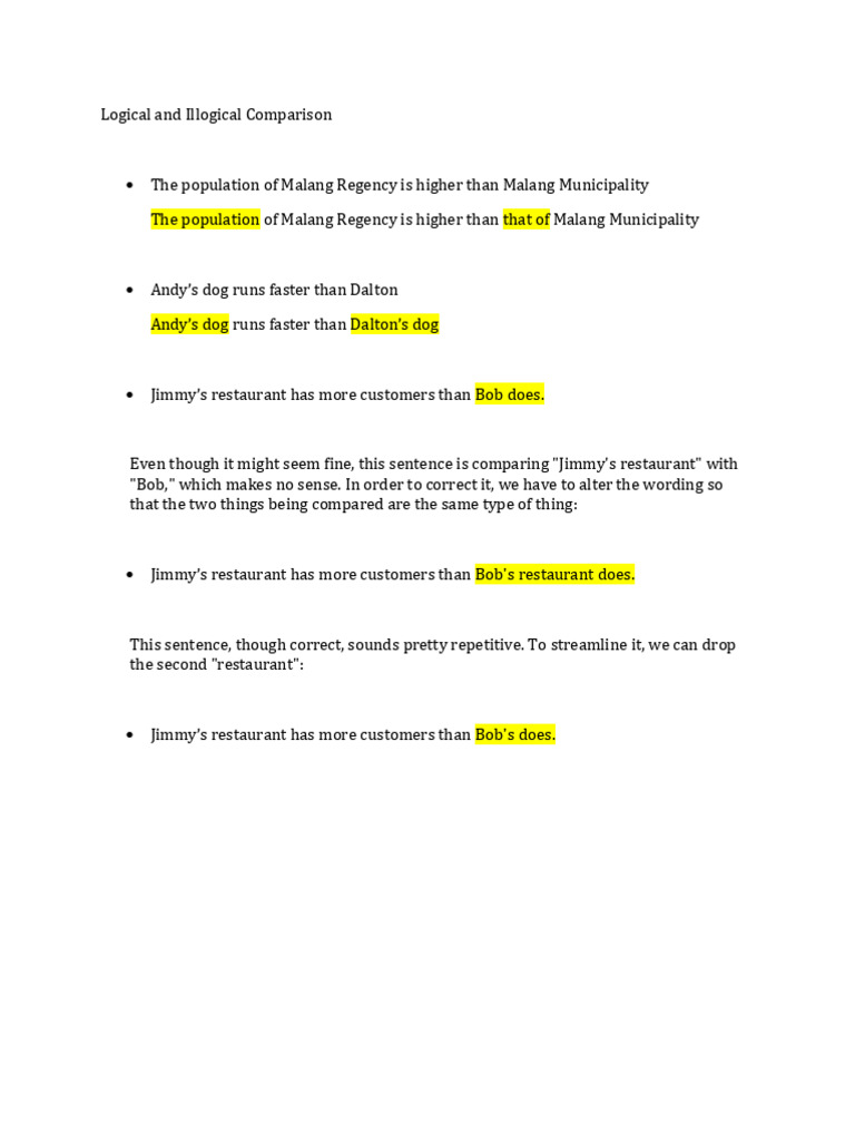 Logical and Illogical Comparison | PDF