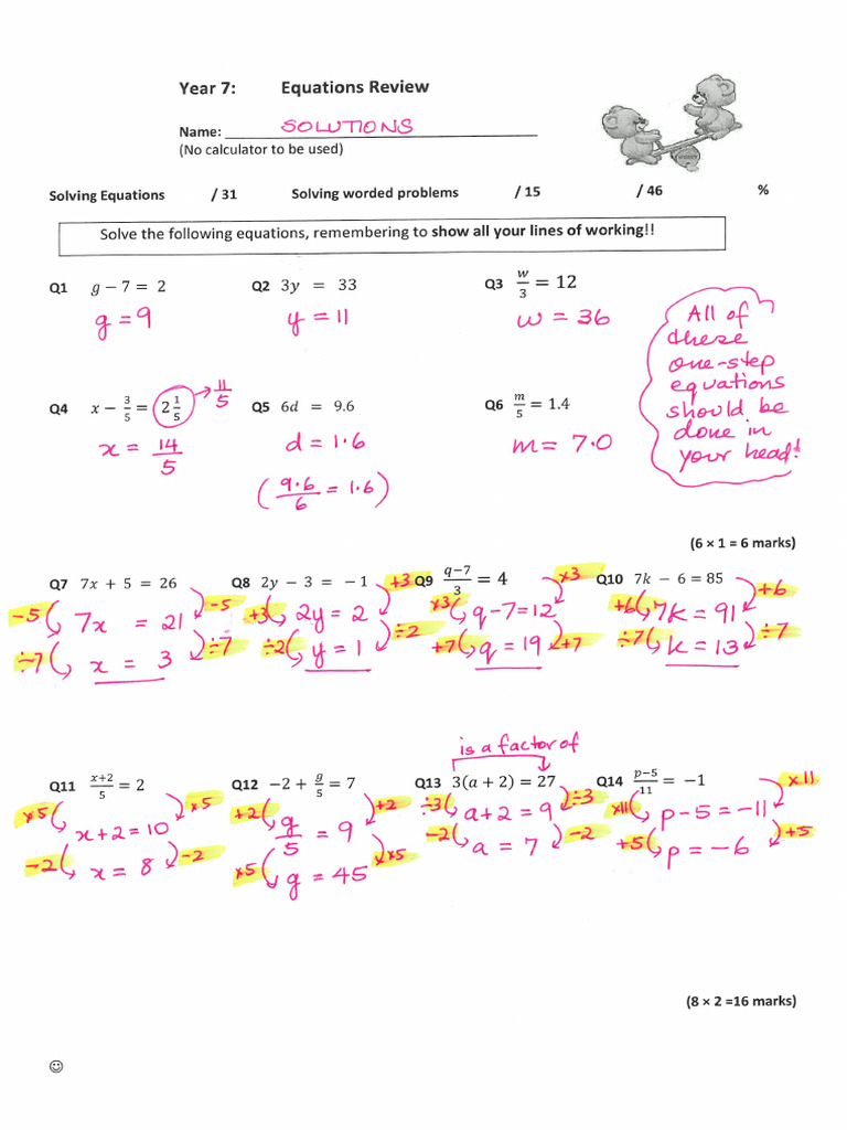 Equations Review Solutions | PDF