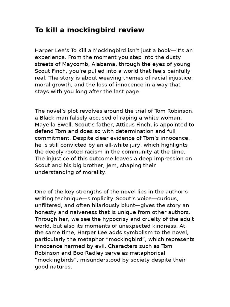 To Kill A Mockingbird Review | PDF