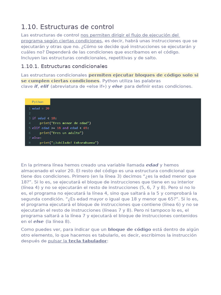 4.tema 1 - Estructuras de Control | PDF | Python (lenguaje de programación) | Desarrollo de software