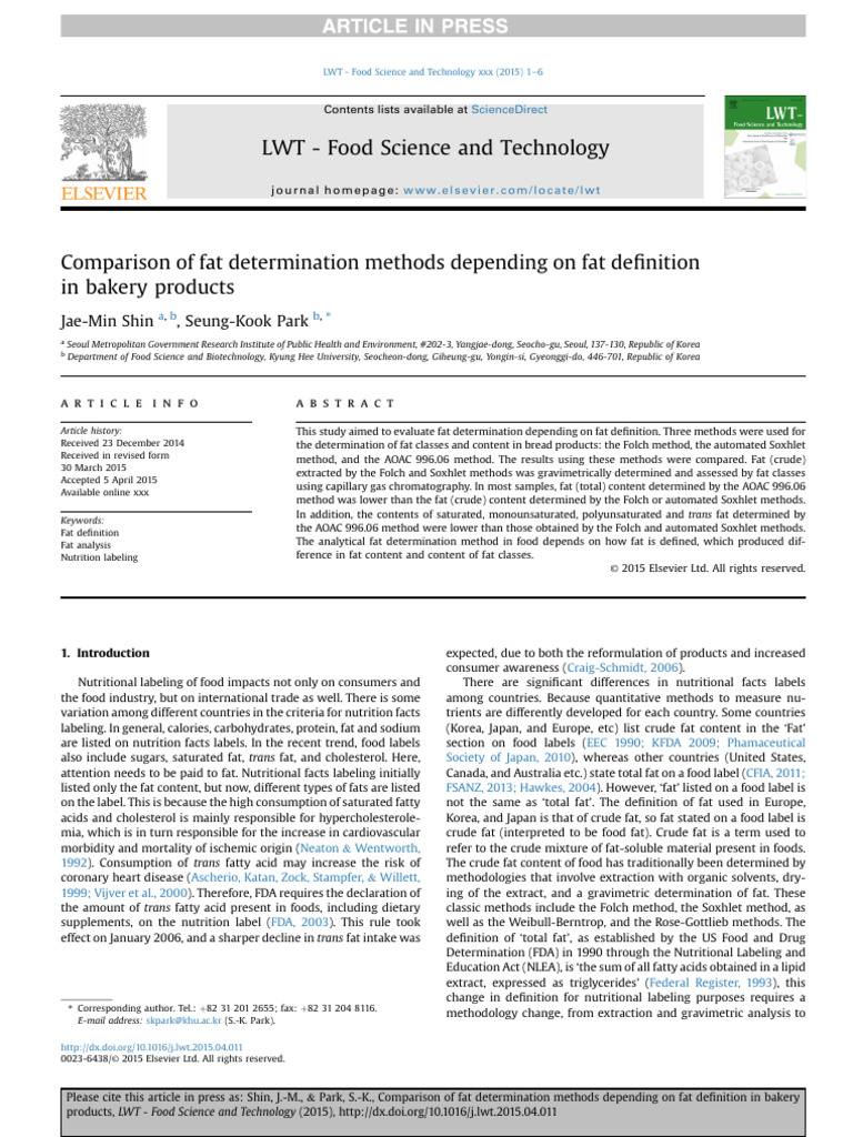 Shin 2015 | PDF | Fat | Nutrition Facts Label