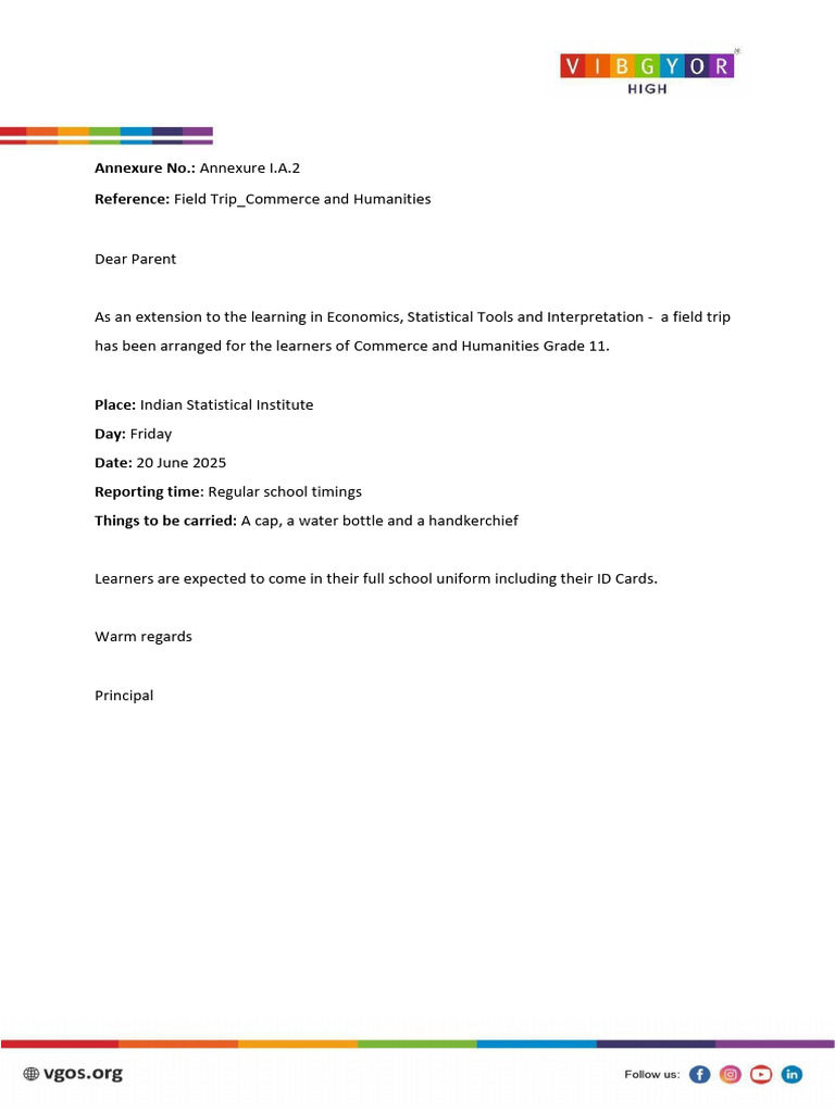 Annexure I. A. 2 Field Trip Commerce and Humanities | PDF