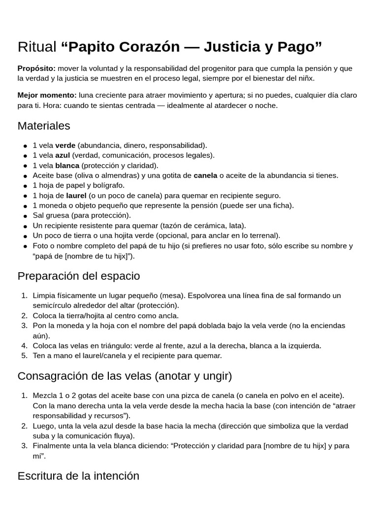 Ritual "Papito Corazón - Justicia y Pago" PDF | PDF | Vela