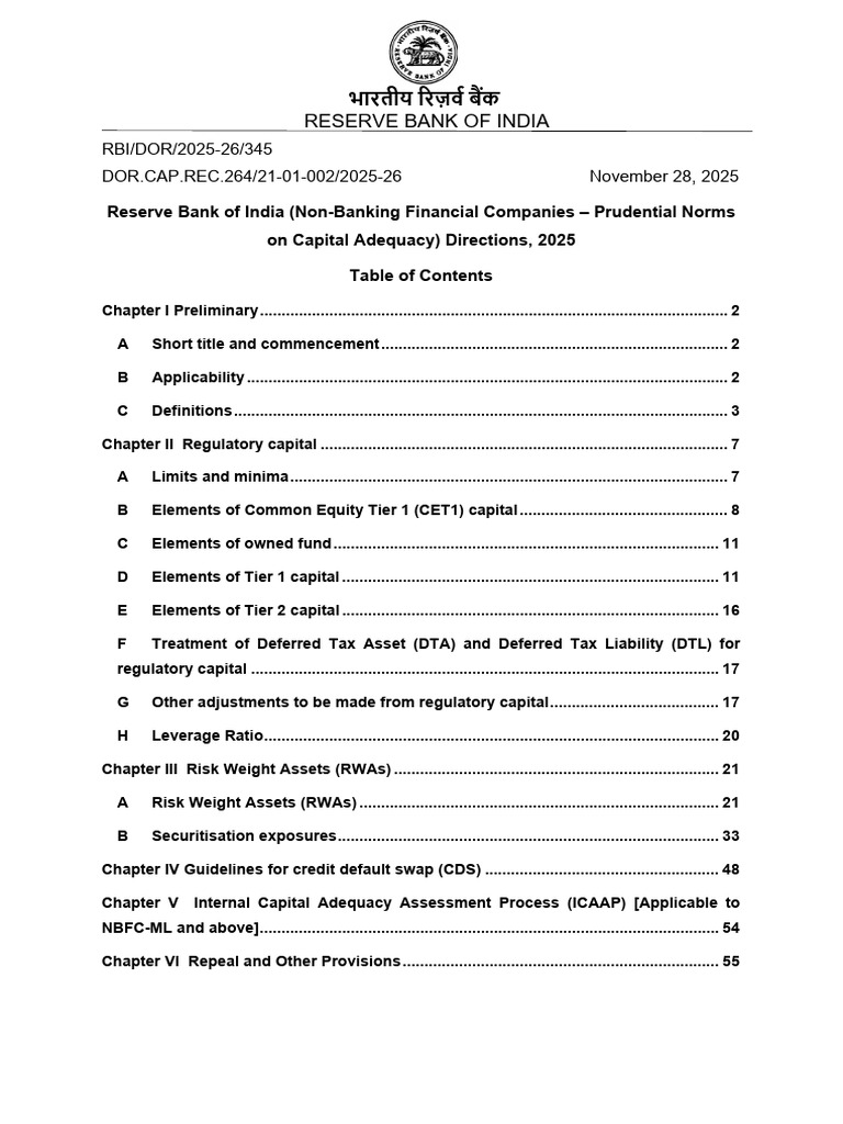 RBI Capital Adequacy Norms for NBFCs | PDF | Capital Requirement | Non ...