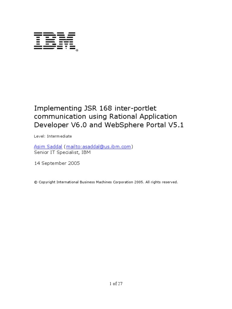 Implementing Jsr 168 Inter Portlet Communication Using Rational