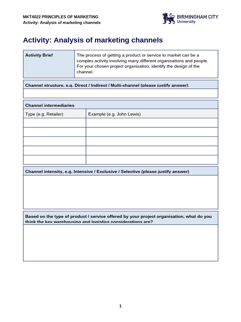 Activity - Analysis of Marketing Channels | PDF