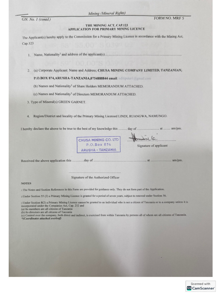 Application For Primary Mining Licence | PDF
