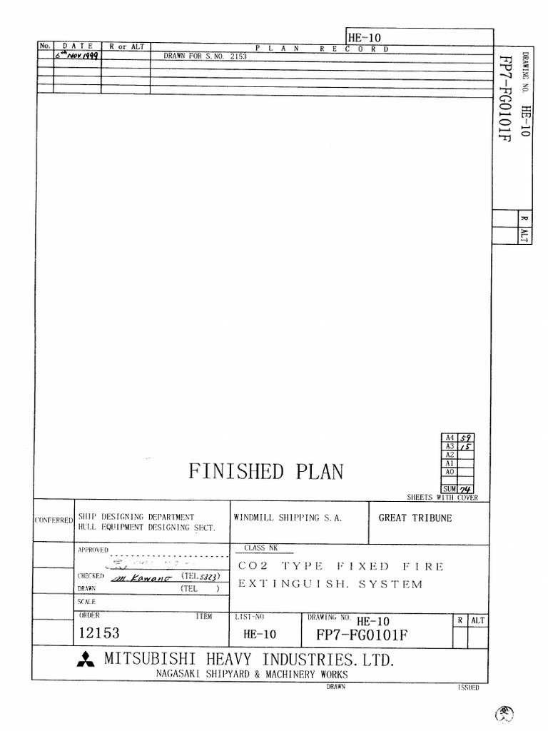 Drawing He10 Co2 Type Fixed Fire Extinguish. System | PDF