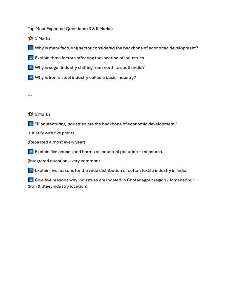 Key Questions on Manufacturing Industries | PDF