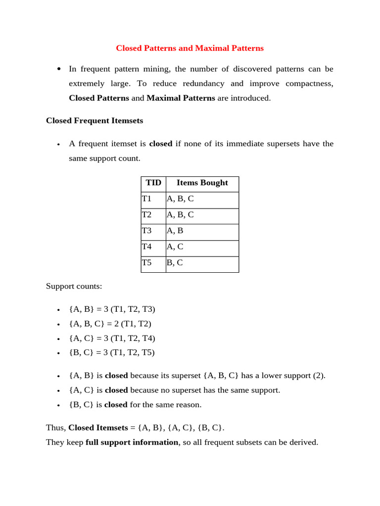 Closed vs Maximal Frequent Patterns | PDF