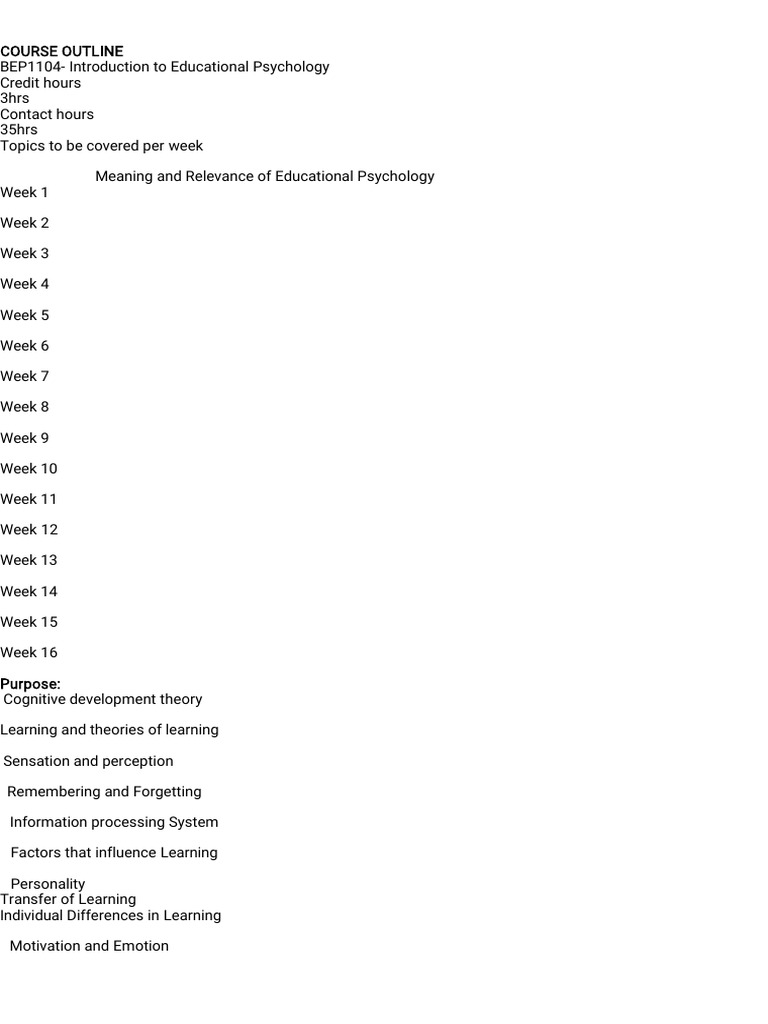 Educational Psychology Course Outline | PDF | Educational Psychology ...