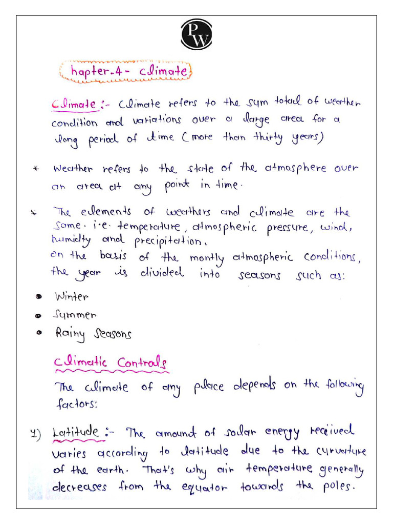 Climate : Handwritten Notes ~ SST | PDF