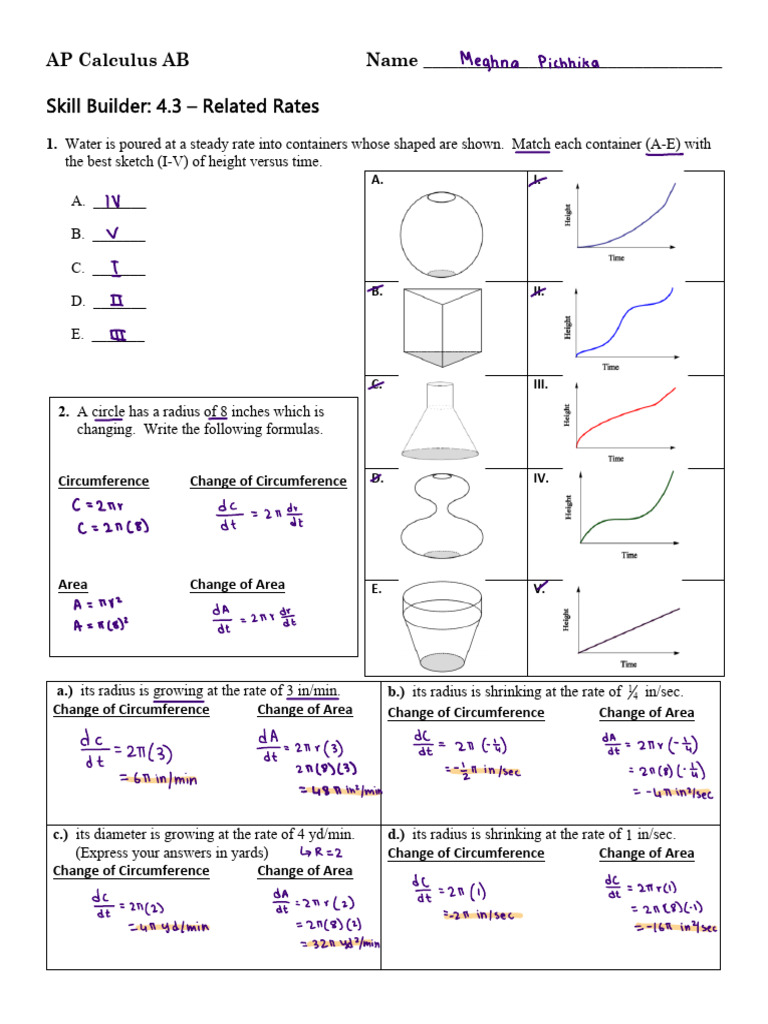 AP Calculus AB Related Rates Practice | PDF | Area | Geometric Measurement