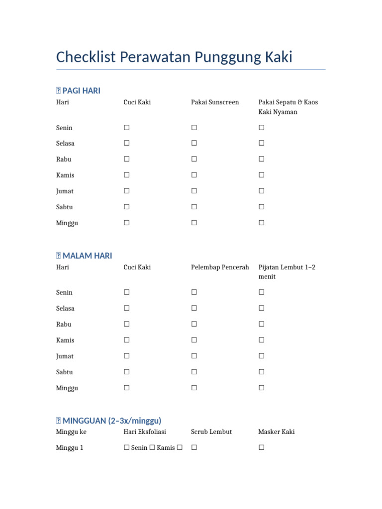 Checklist Perawatan Kaki Harian dan Mingguan | PDF