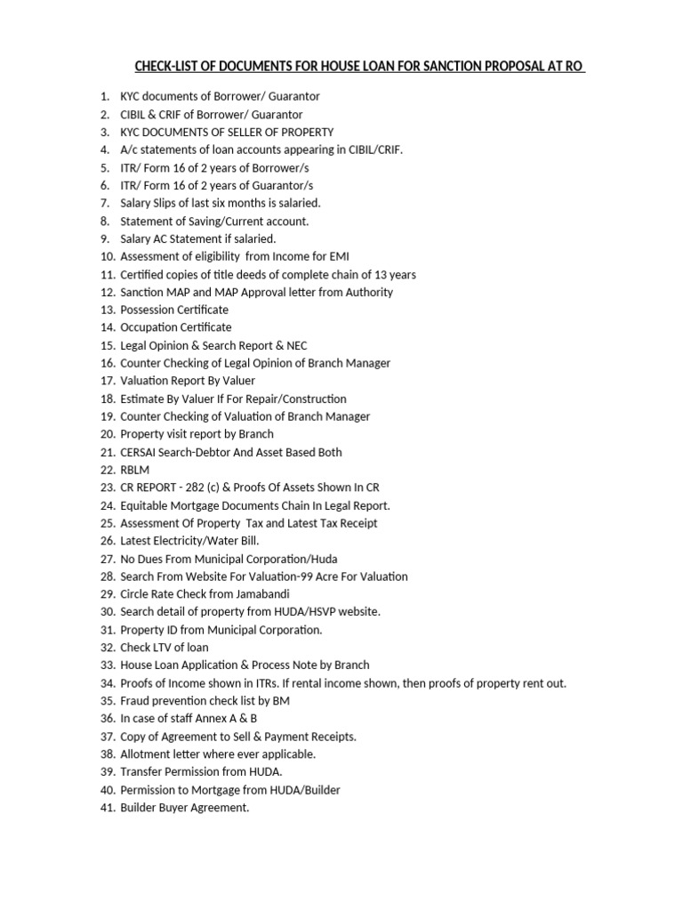 Check List For House Loan | PDF | Real Estate Appraisal | Loans