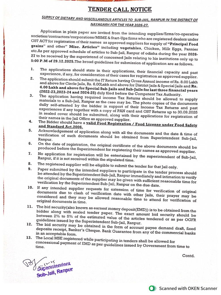 Tender Call Notice | PDF