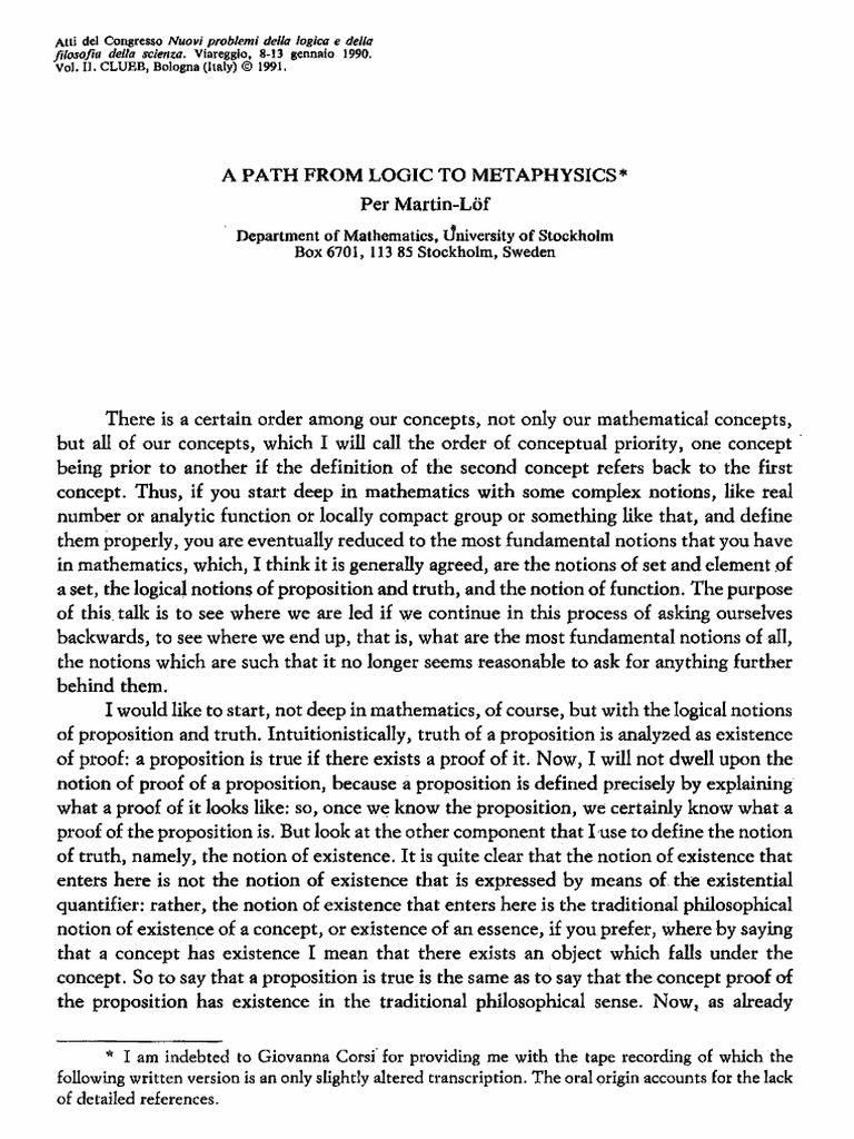 A Path From Logic To Metaphysics 1991 | PDF