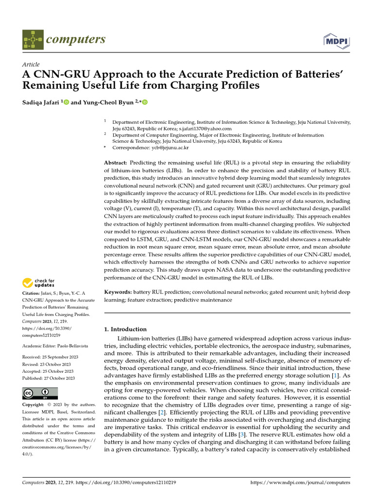 A CNN-GRU Approach To The Accurate Prediction of Batteries' Remaining ...