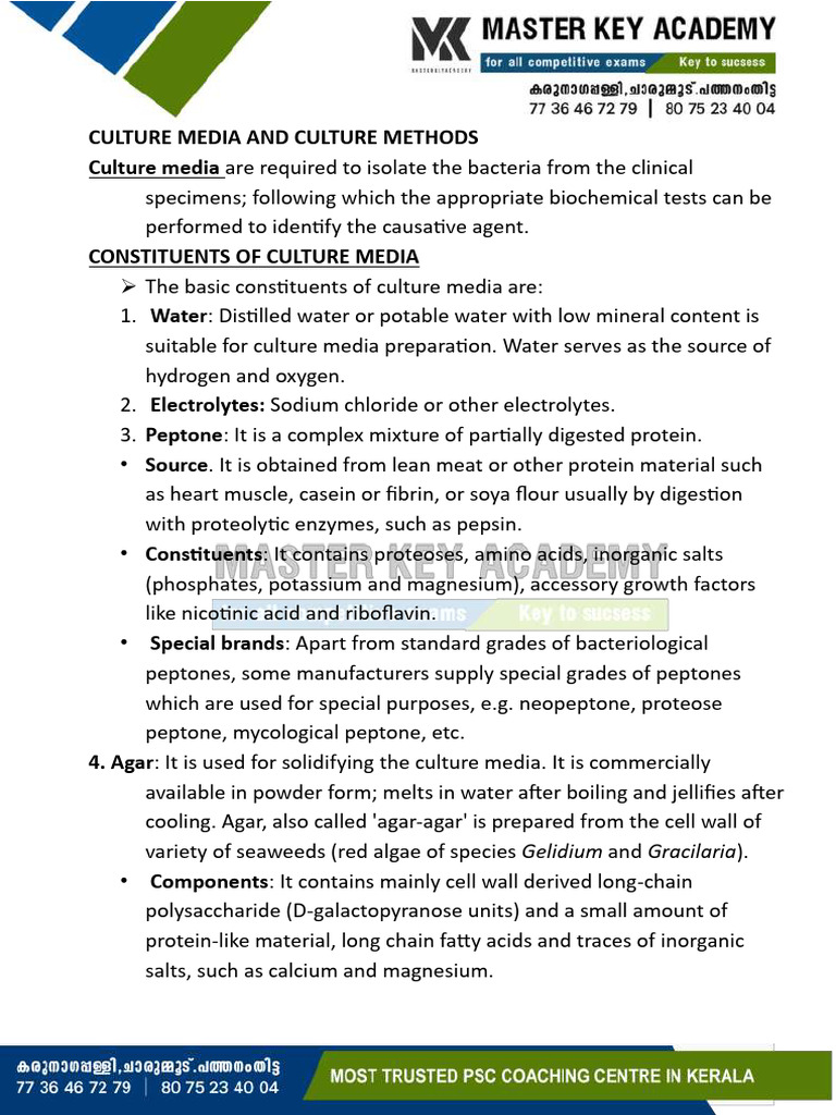 Culture Media and Culture Methods PDF | PDF | Growth Medium | Agar