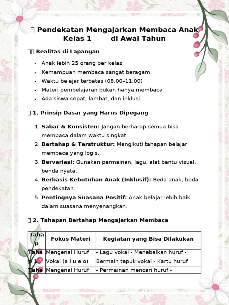 trik belajar membaca di kelas 1 awal bu ratna | PDF