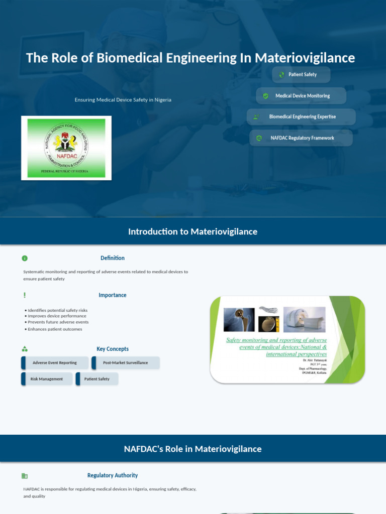 The Role of Biomedical Engineering in Materiovigilance (NAFDAC ...