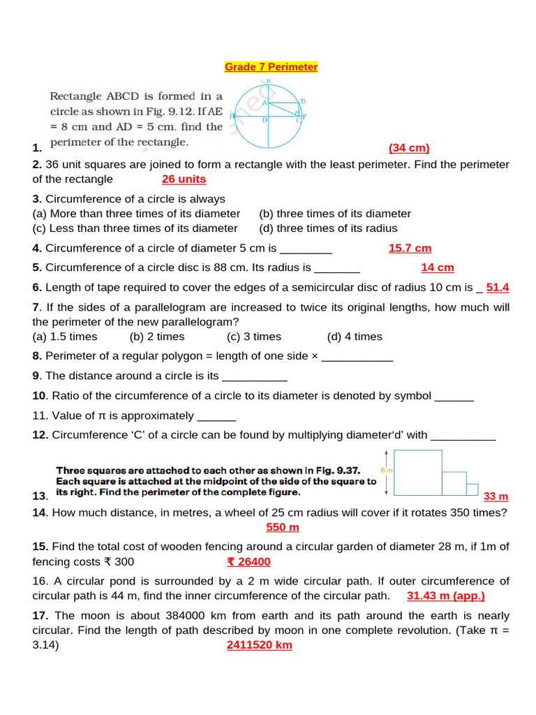 Grade 7 Perimeter | PDF
