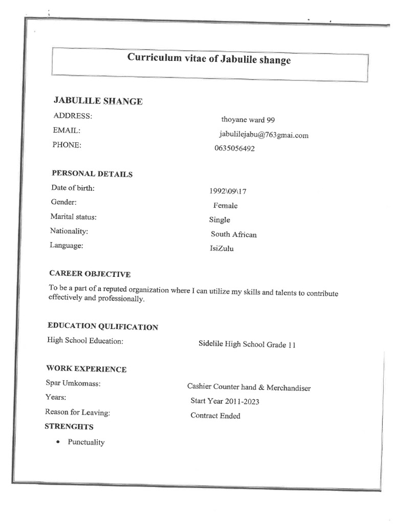Jabulile Shange CV 251211 095406 | PDF