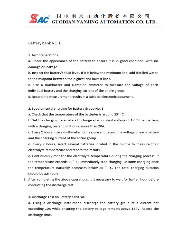 Battery Testing and Charging Procedures | PDF | Electric Current ...