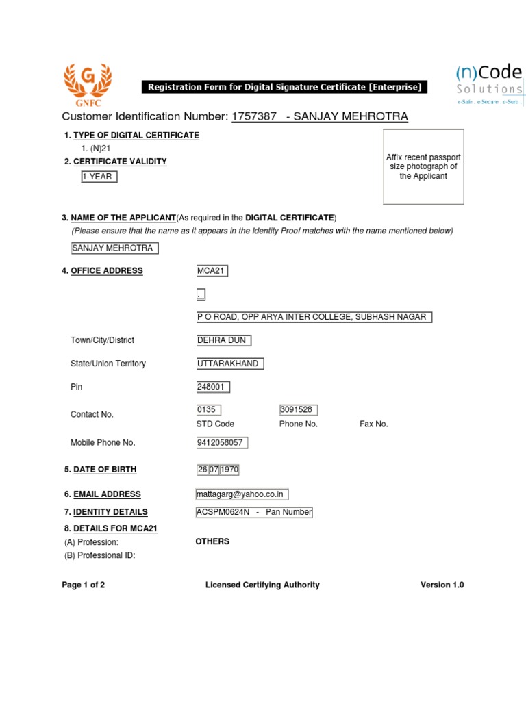 Customer Identification Number: 1757387 - SANJAY MEHROTRA | PDF ...