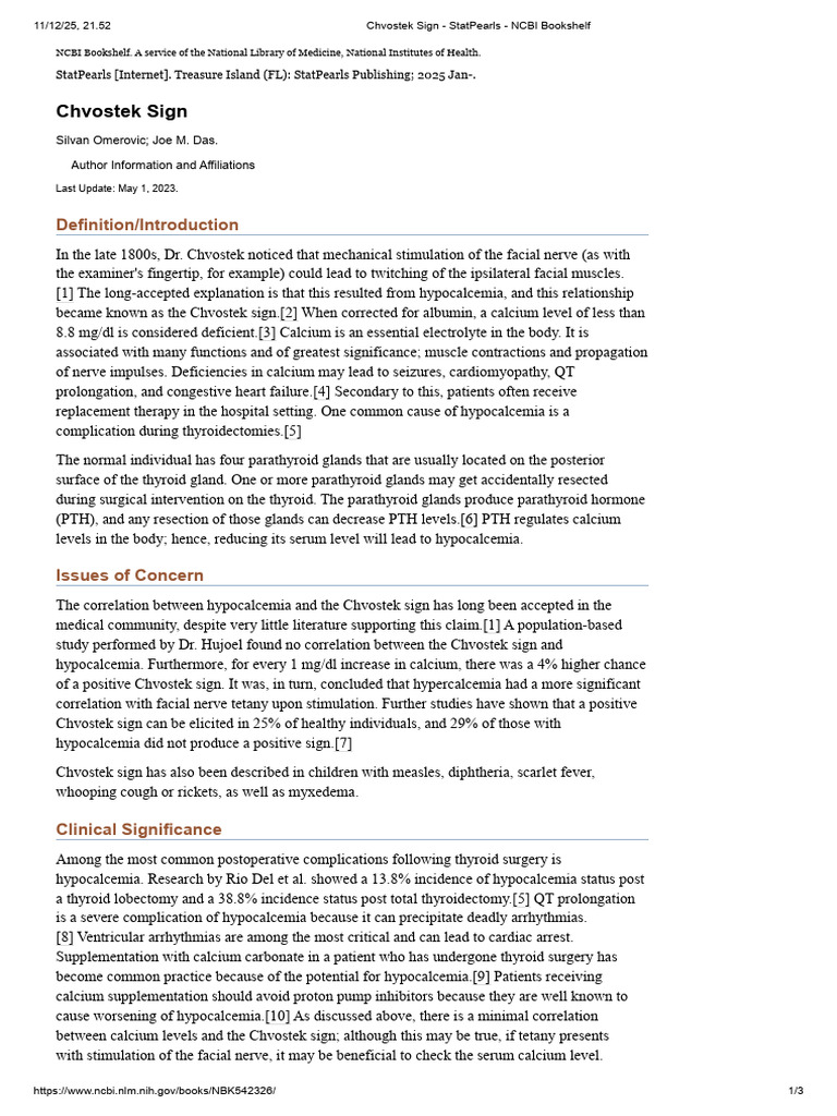 Chvostek Sign - StatPearls - NCBI Bookshelf | PDF | Parathyroid Gland ...