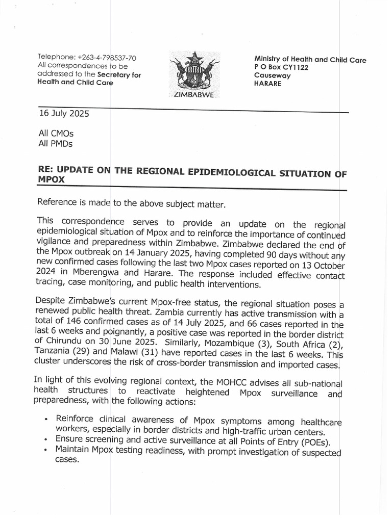 Update On The Regional Epidemiological Situation of Mpox | PDF
