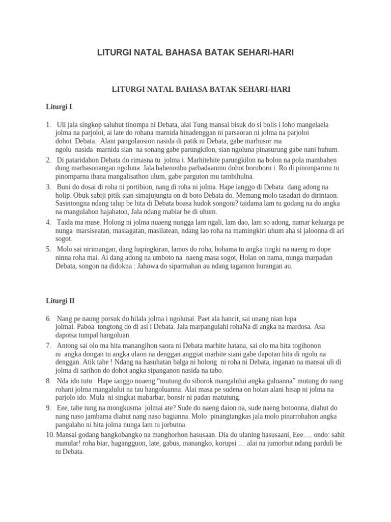 Liturgi Natal Bahasa Batak Sehari-hari | PDF