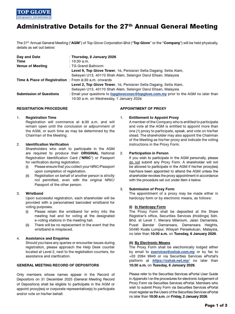27th AGM Administrative Details | PDF