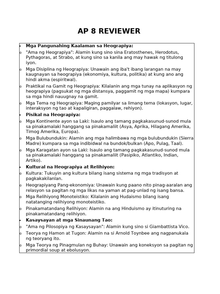 Ap 8 Reviewer | PDF