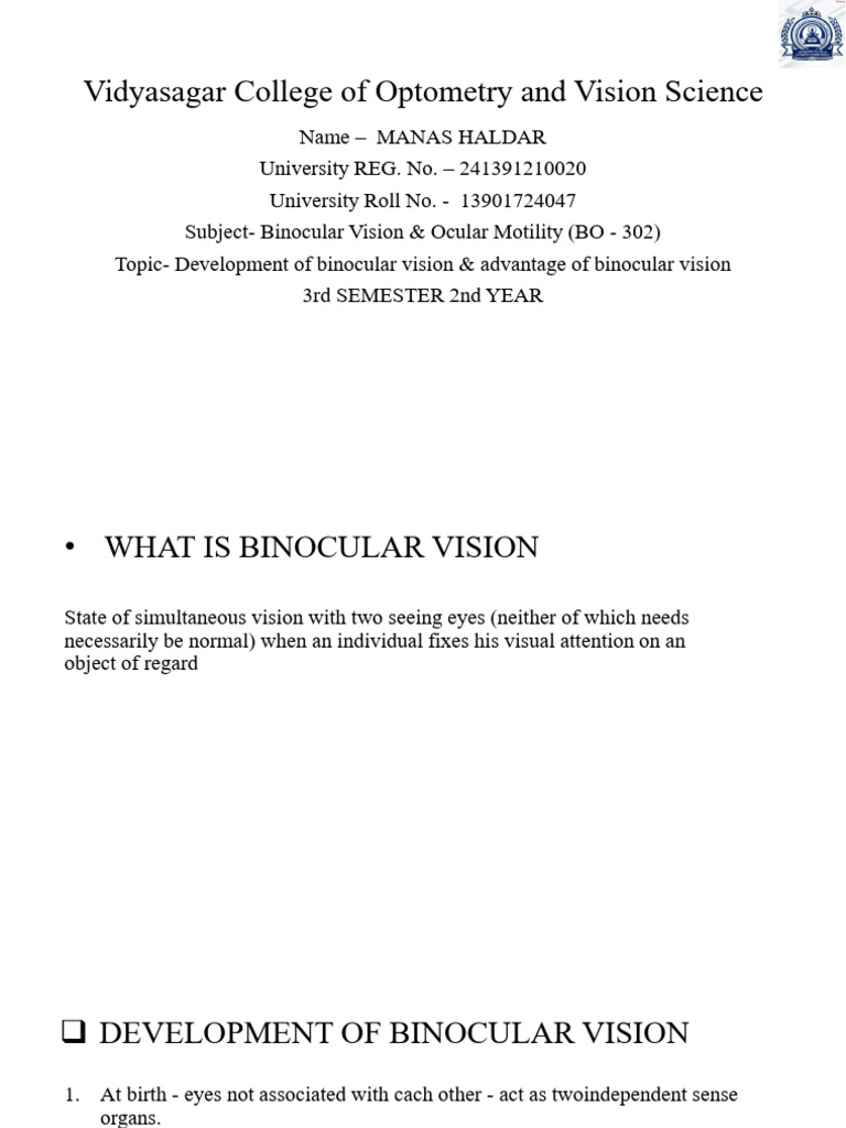 Development and Benefits of Binocular Vision | PDF