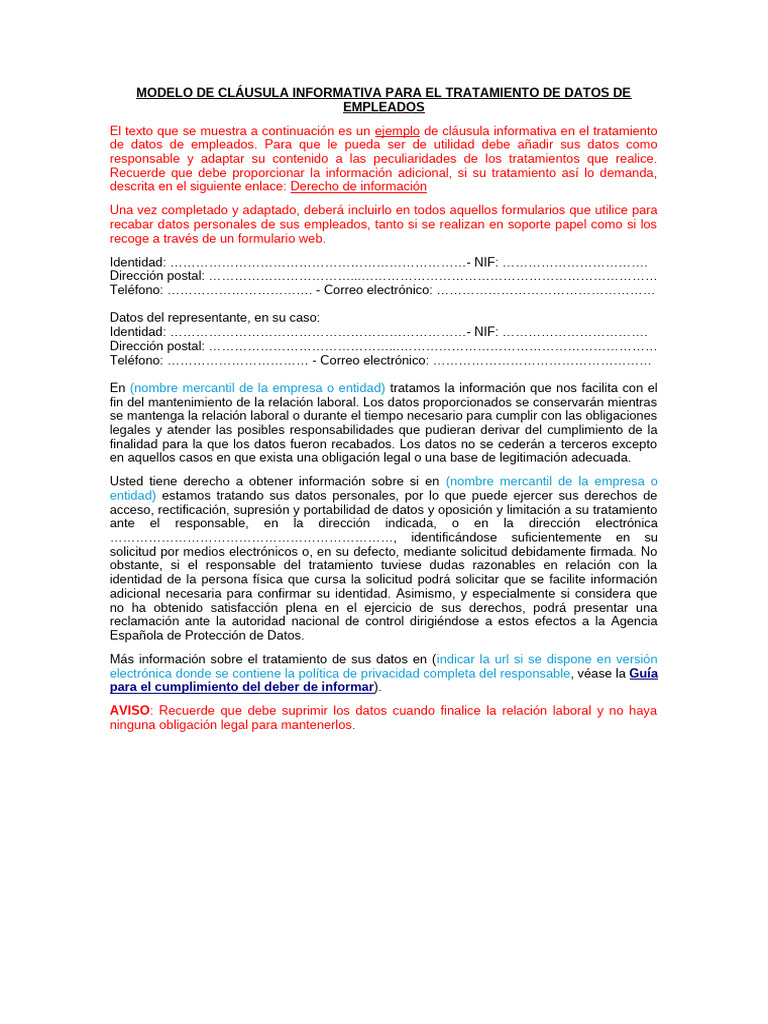 Modelo de Clausula Informativa de Pd Empleados | PDF