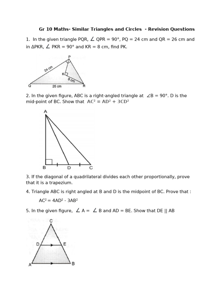 Grade 10 Maths: Similar Triangles & Circles | PDF | Circle | Triangle