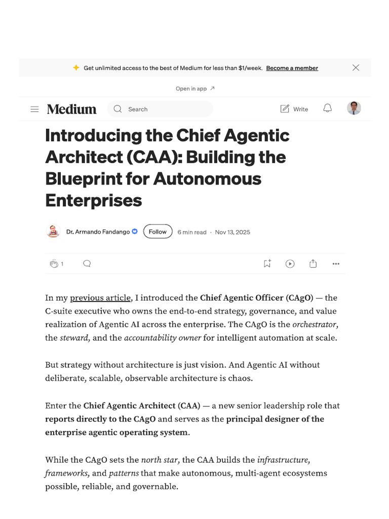 Medium - Introducing The Chief Agentic Architect (CAA) - Building The ...