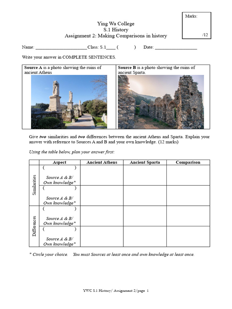 Ancient Athens vs. Sparta Comparison | PDF