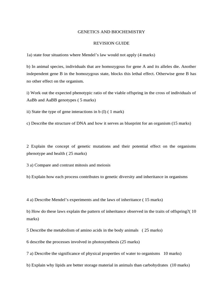 Genetics and Biochemistry Revision Guide | PDF