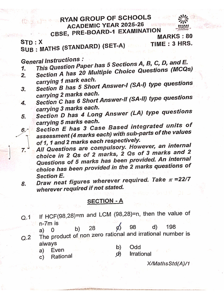 Pre Board PPR SET A | PDF