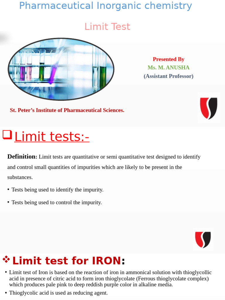 Limit Test for Iron in Pharmaceuticals | PDF | Iron | Acid