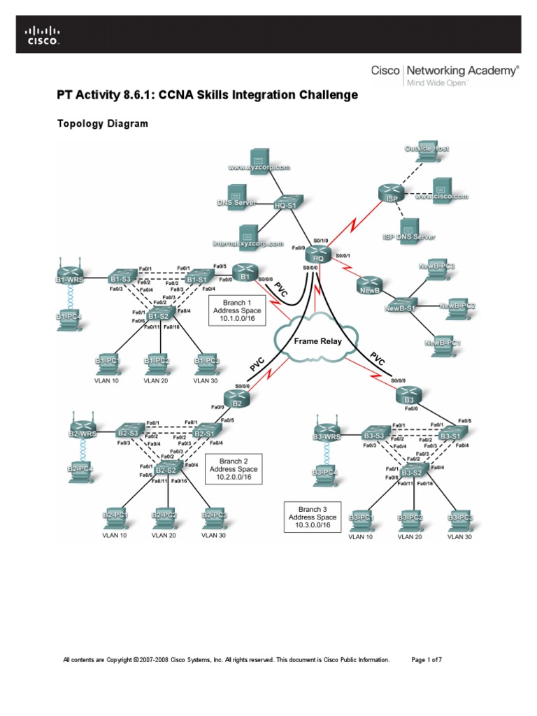 PT Activity 8.6.1: CCNA Skills Integration Challenge: Topology Diagram | PDF | Router (Computing ...
