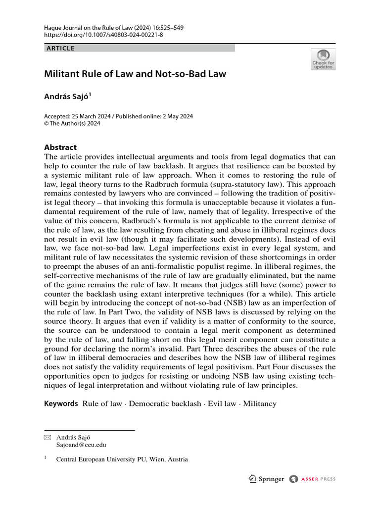 Militant Rule of Law and Not So Bad Law: András Sajó | PDF | Rule Of ...