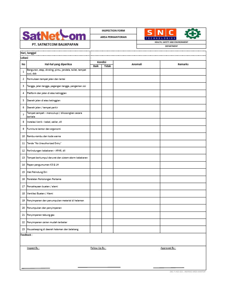 Formulir Inspeksi Area Kantor SNC | PDF