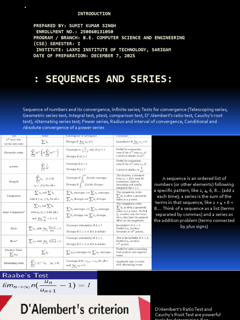 Sequences and Series Convergence Tests | PDF